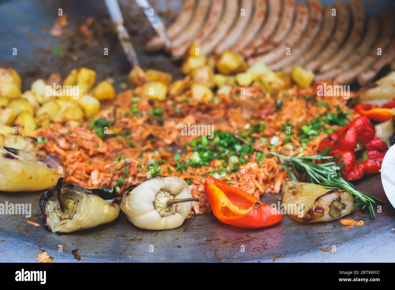 Food festival with food stall kiosk, open-air outdoor fair market ...