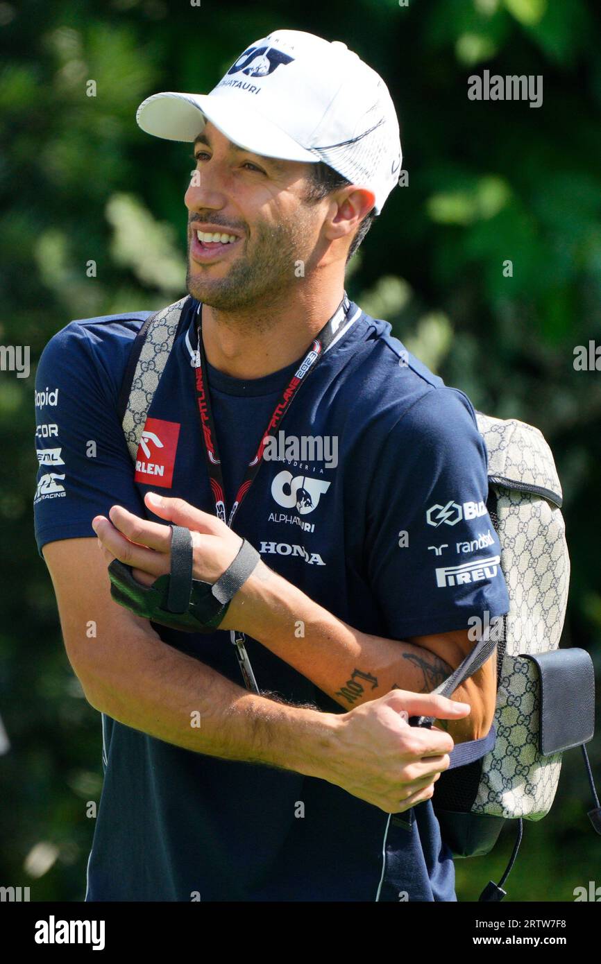 Australian Formula One driver Daniel Ricciardo of AlphaTauri arrives ...