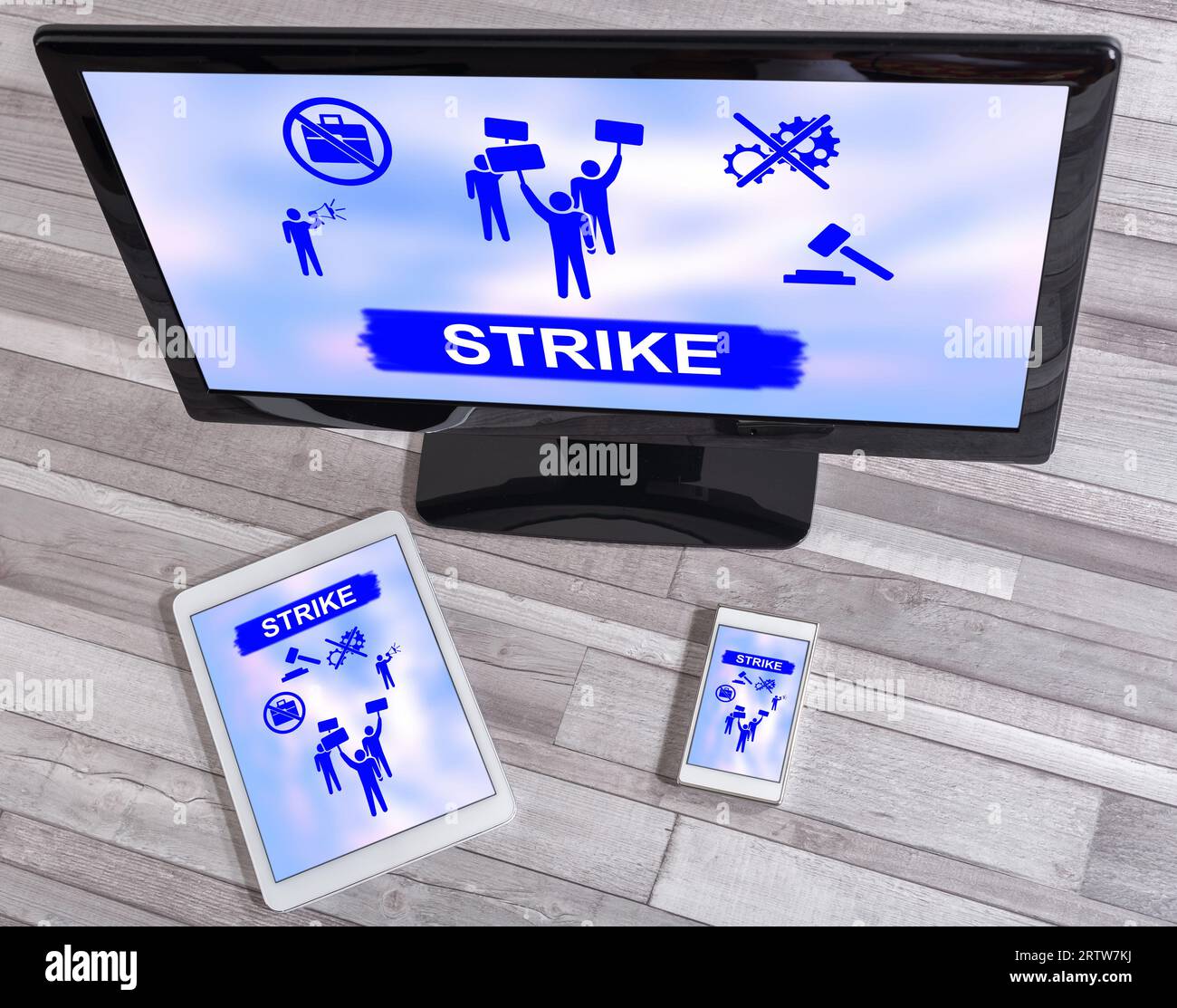 Strike concept shown on different information technology devices Stock ...