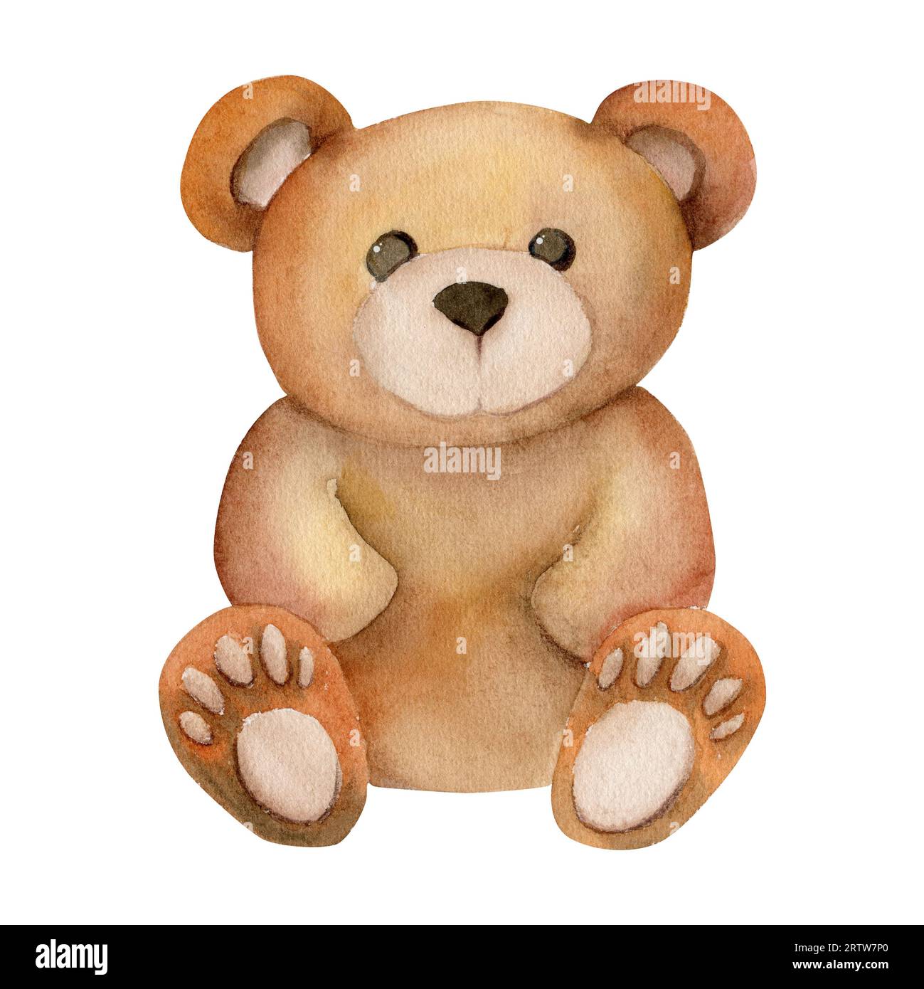 Hand drawn watercolor cute plush stuffed toy teddy bear, gift for kids ...