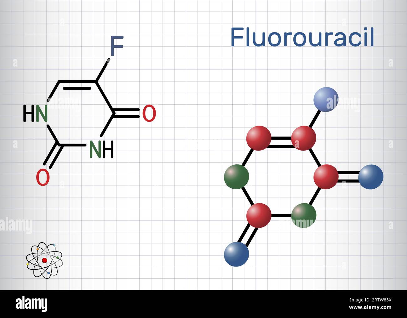 Fluorouracil, 5-FU molecule. It is pyrimidine analog, cytotoxic ...
