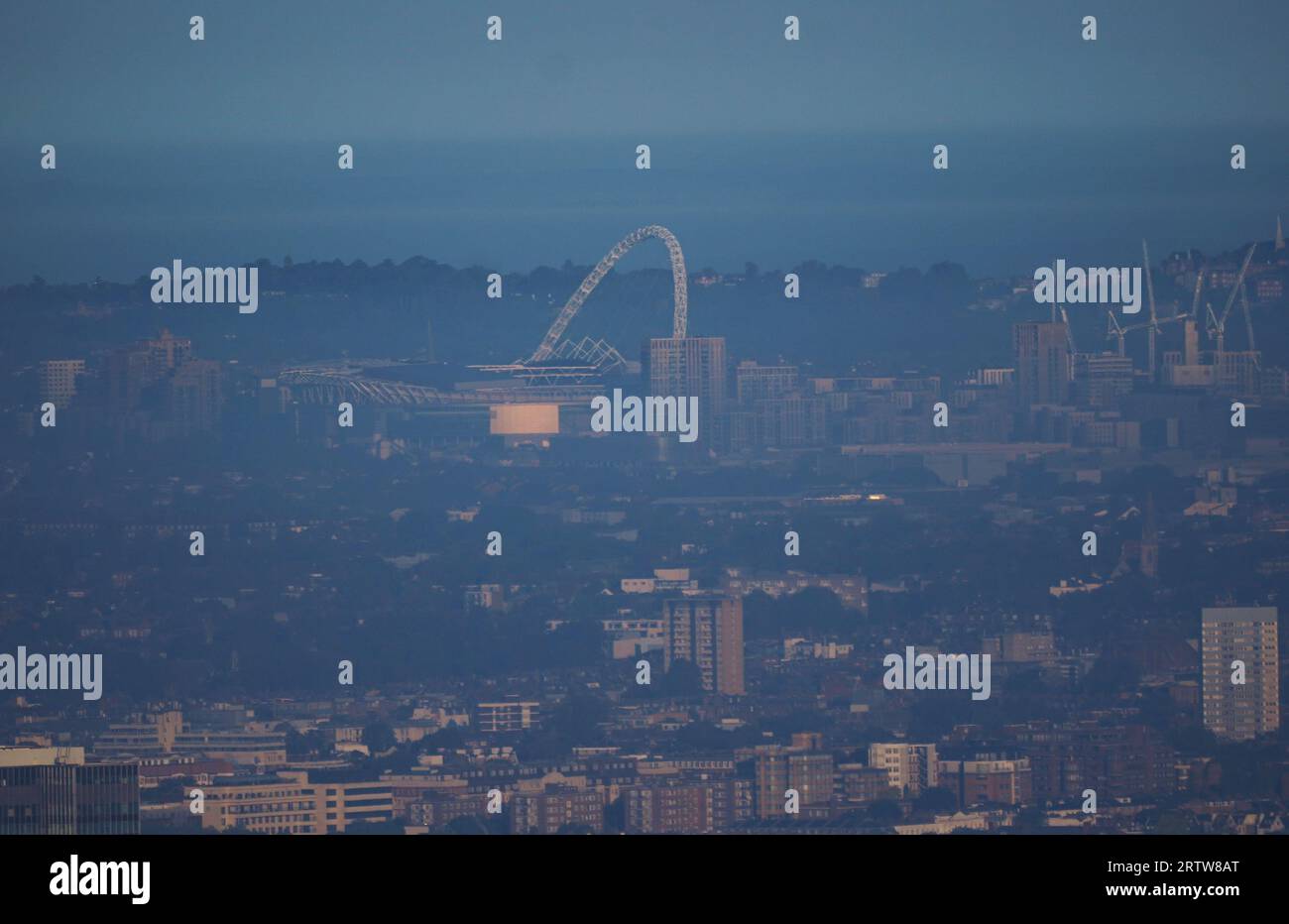 A view of the London skyline looking west, including Wembley Stadium ...