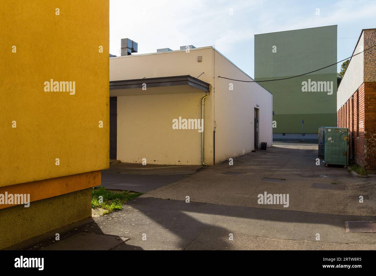 Modern square shapes of coloured buildings, Sopron, Hungary Stock Photo ...