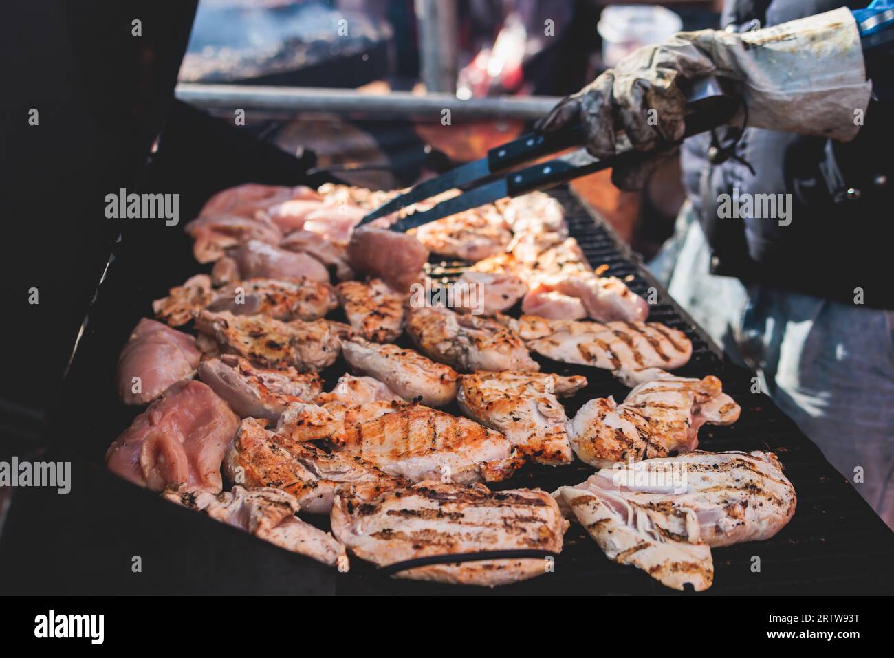 Food festival with food stall kiosk, open-air outdoor fair market ...