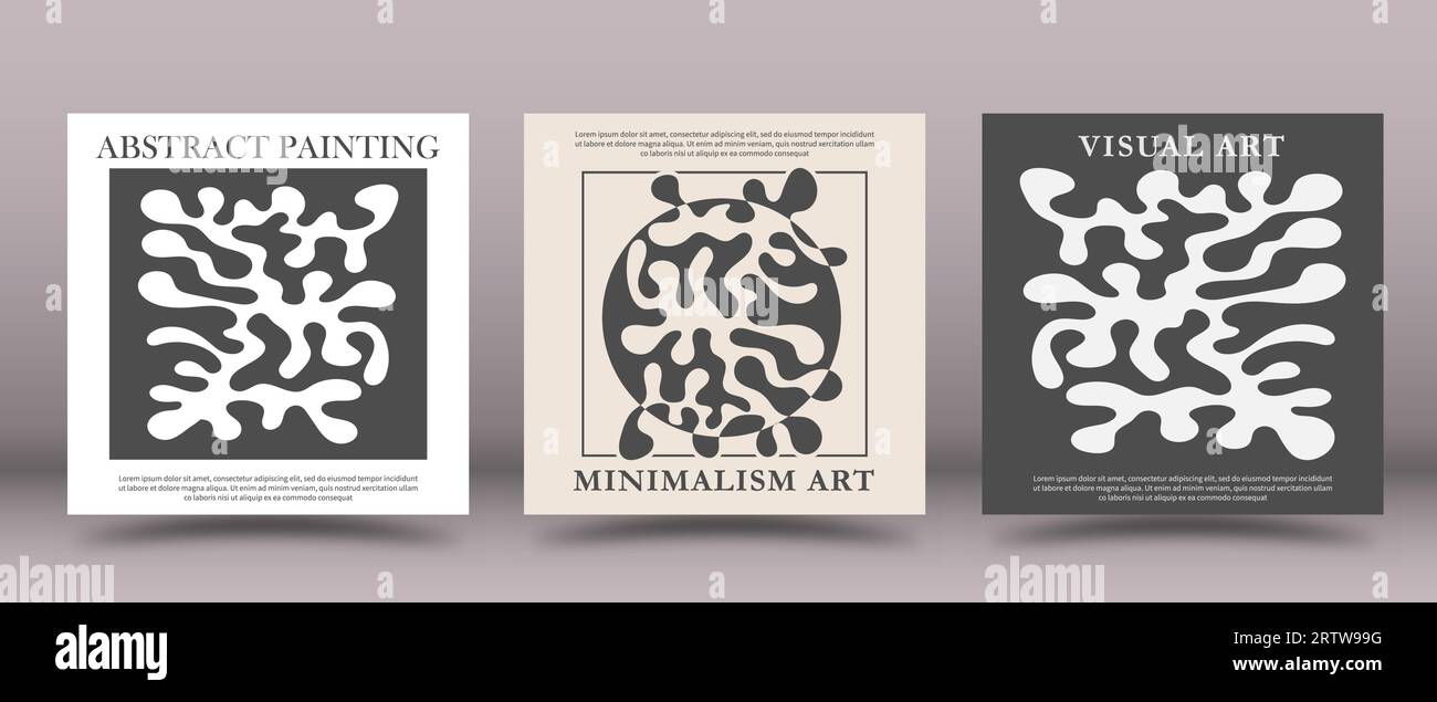 A set of paintings of abstract fine art. A minimalist design layout for ...