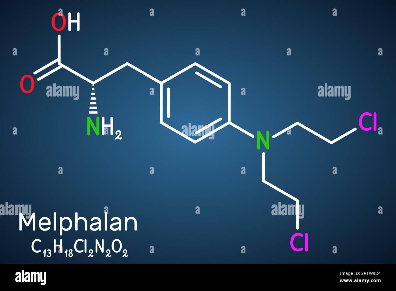 Melphalan molecule. It is chemotherapy medication, alkylating antineoplastic agent. Structural ...