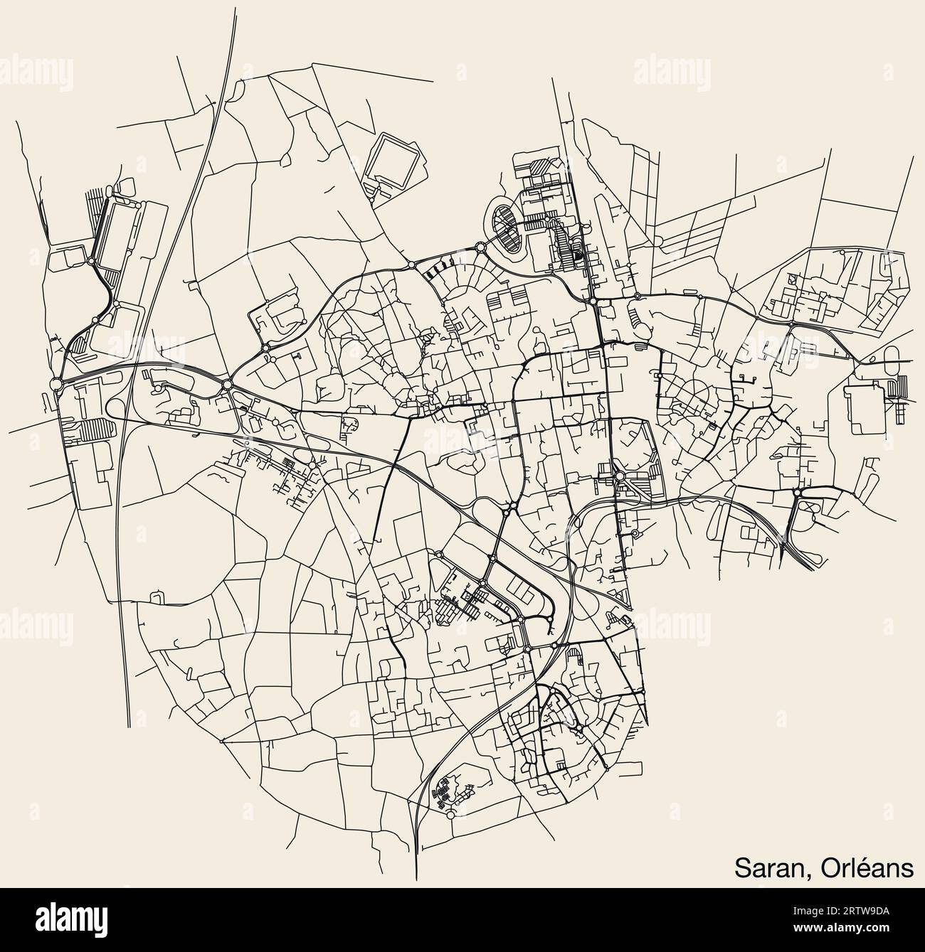 Street roads map of the SARAN NEIGHBOURHOOD, ORLÉANS Stock Vector Image ...