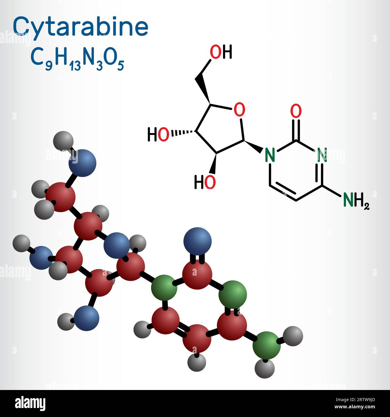 Cytarabine, cytosine arabinoside, ara-C molecule. It is chemotherapy medication. Structural ...