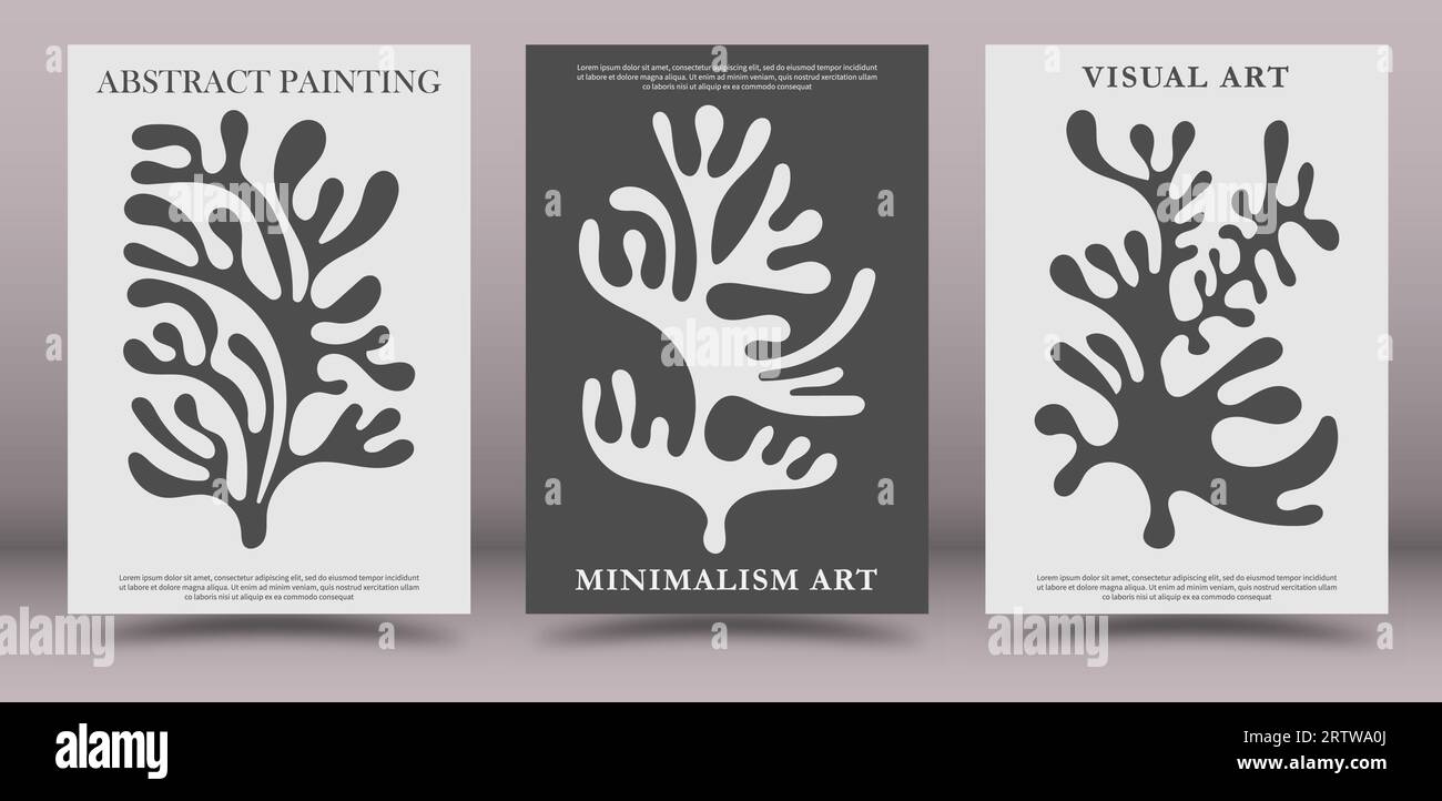 A set of paintings of abstract fine art. A minimalist design layout for ...