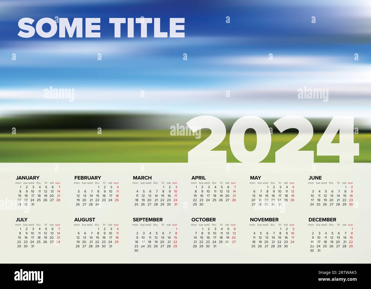 Vector white calendar layout template for the year 2024 (weeks strart ...