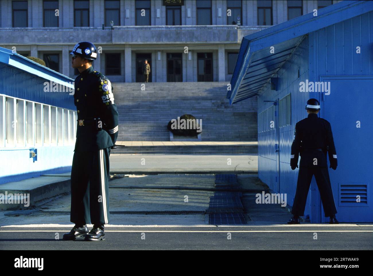 Panmunjom, two South Korean soldiers, one North Korean Stock Photo - Alamy