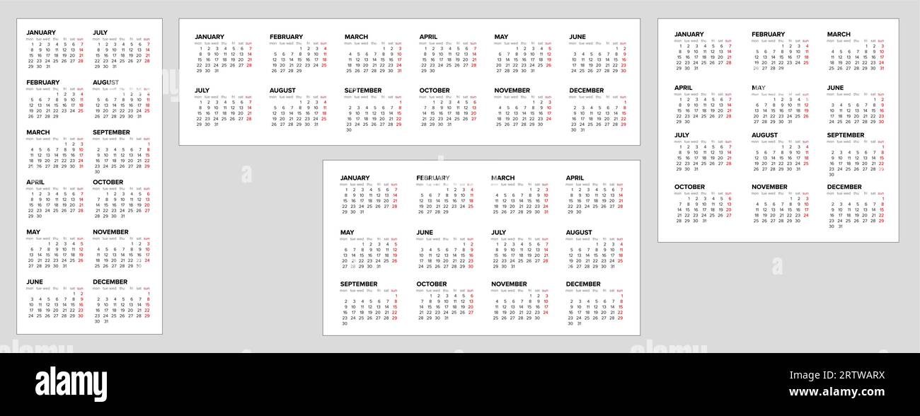 Collection of vector white calendar layout templates for the year 2024 ...