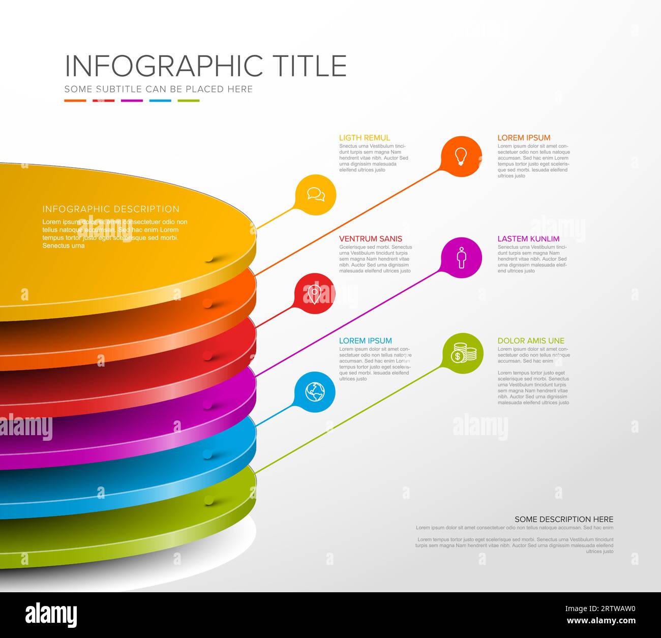Vector Infographic color circle layers plates template with six level ...