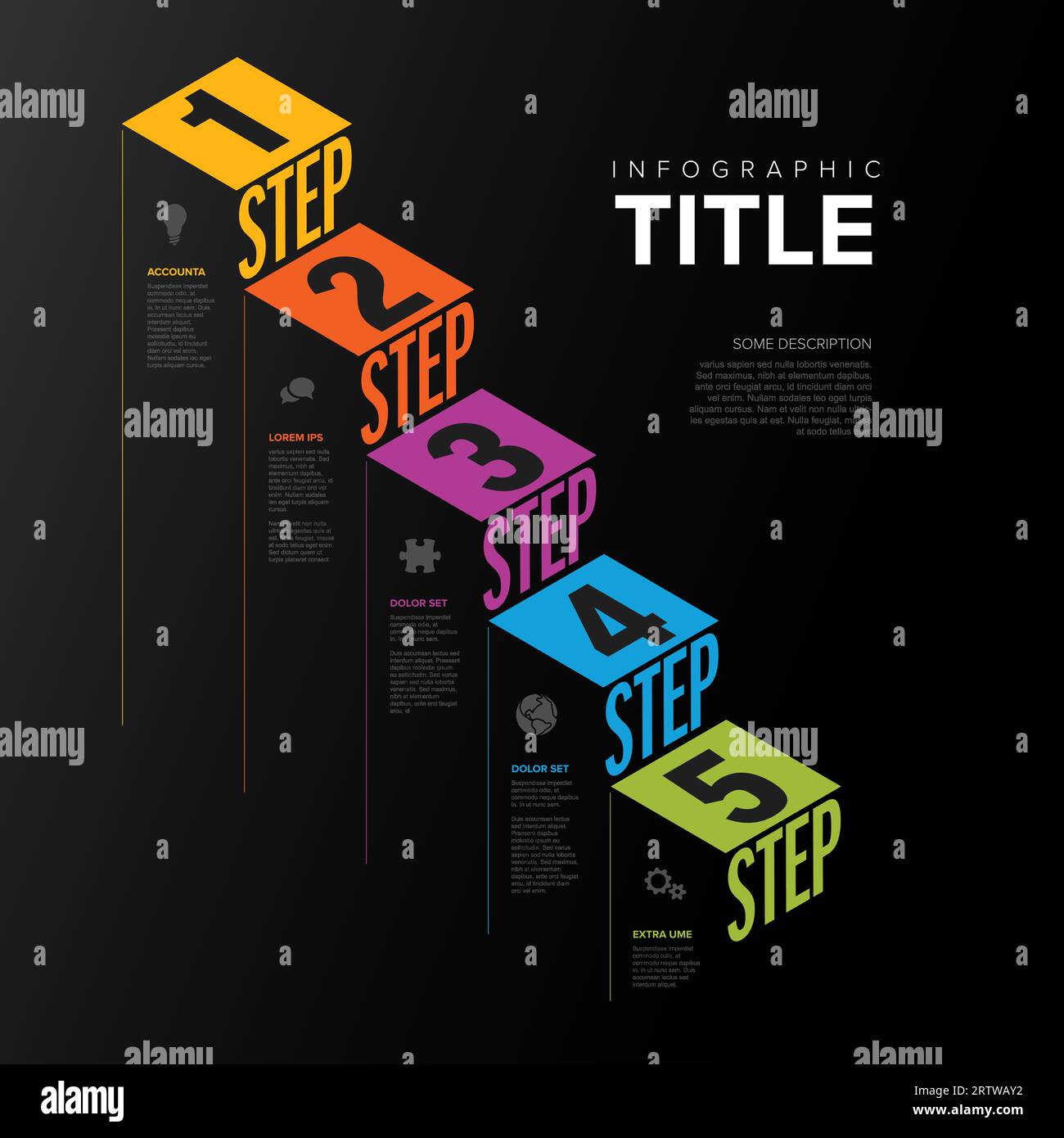 Vector dark Infographic steps diagram template for workflow, business schema or procedure ...