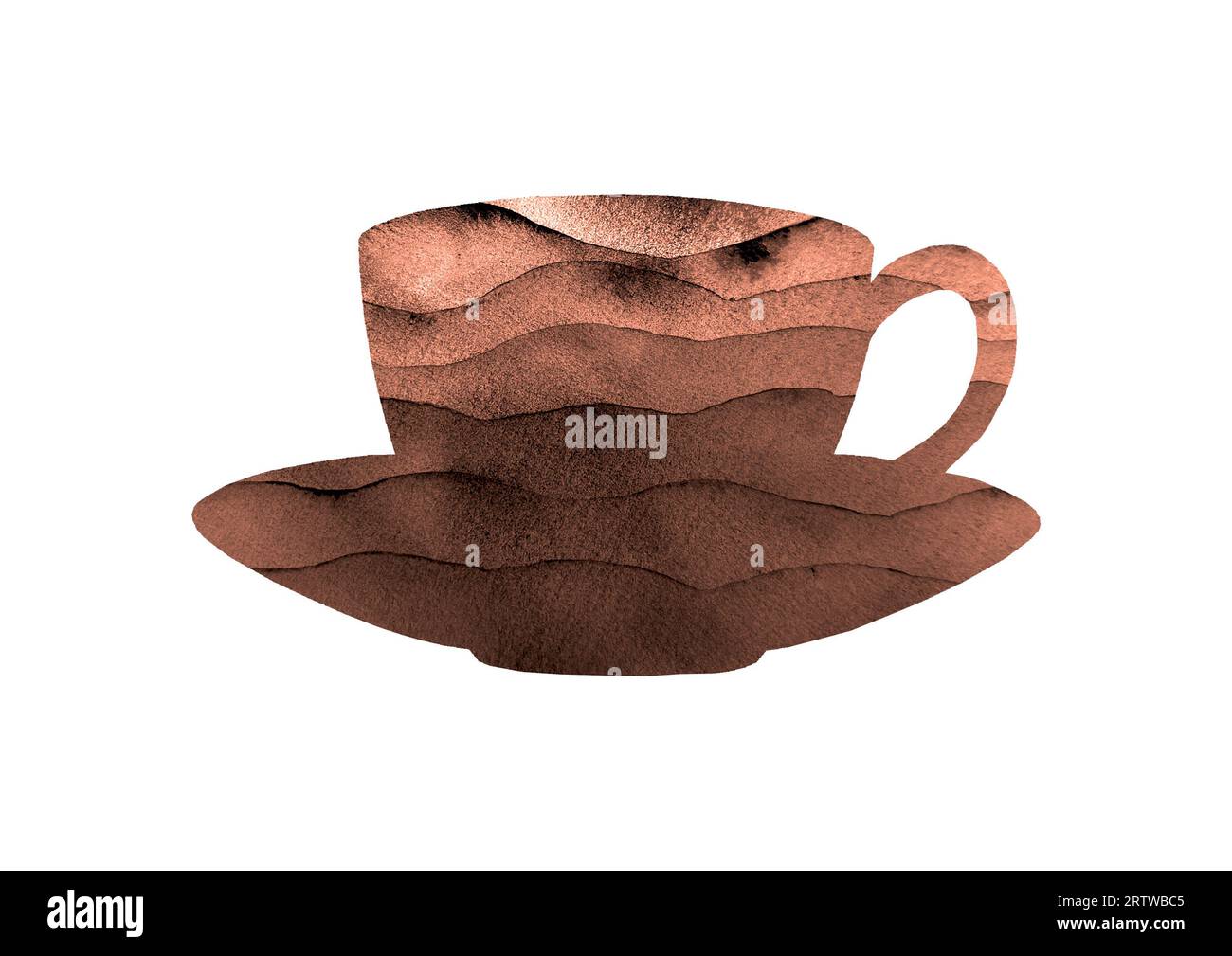 Watercolor hand drawn brown color cup of coffee, tea, hot drinks ...