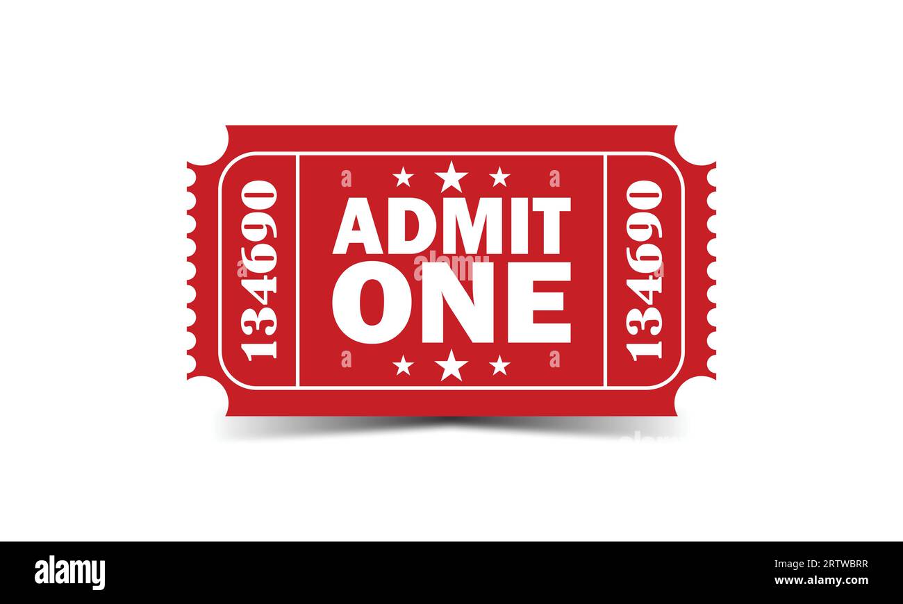 Admit one ticket icon. Vector illustration isolated on white background. Good for cinema ...
