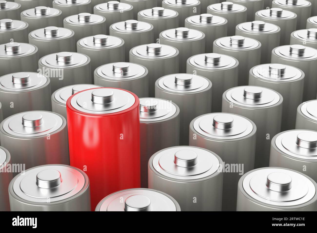 Unique red battery among grey ones Stock Photo - Alamy