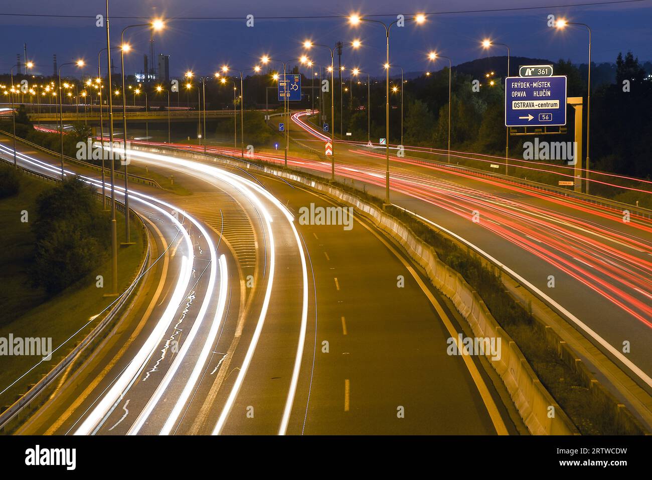 Evening traffic on the D1 highway in Ostrava, Czech Republic, September ...