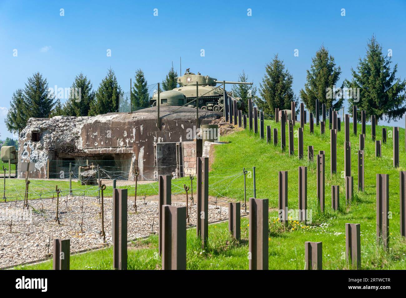 Reconstruction of Esch casemate as part of Maginot Line with barbed ...