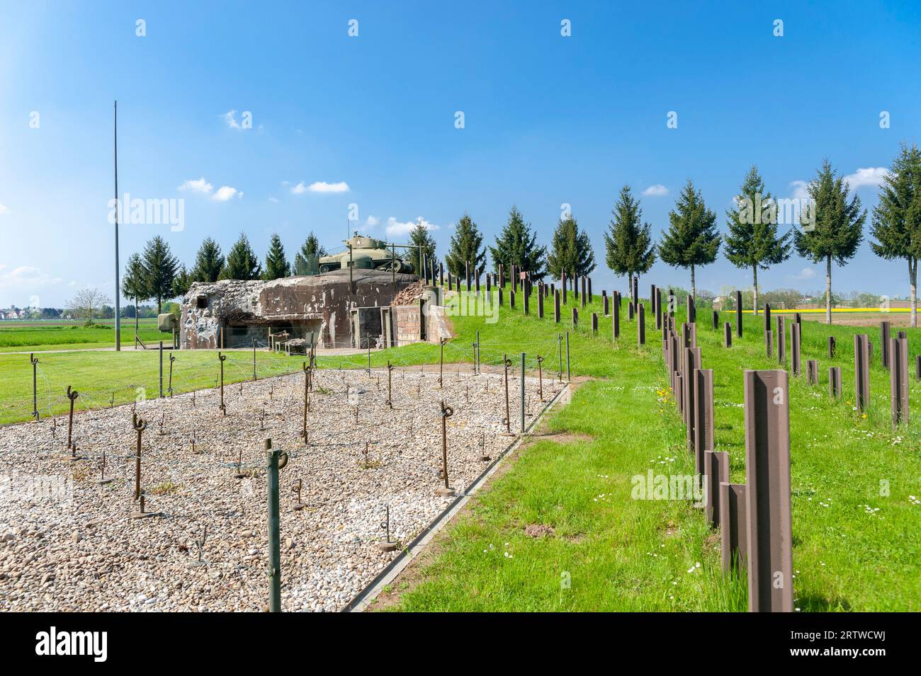 Esch casemate with anti tank rails and M4 Sherman tanks as part of ...