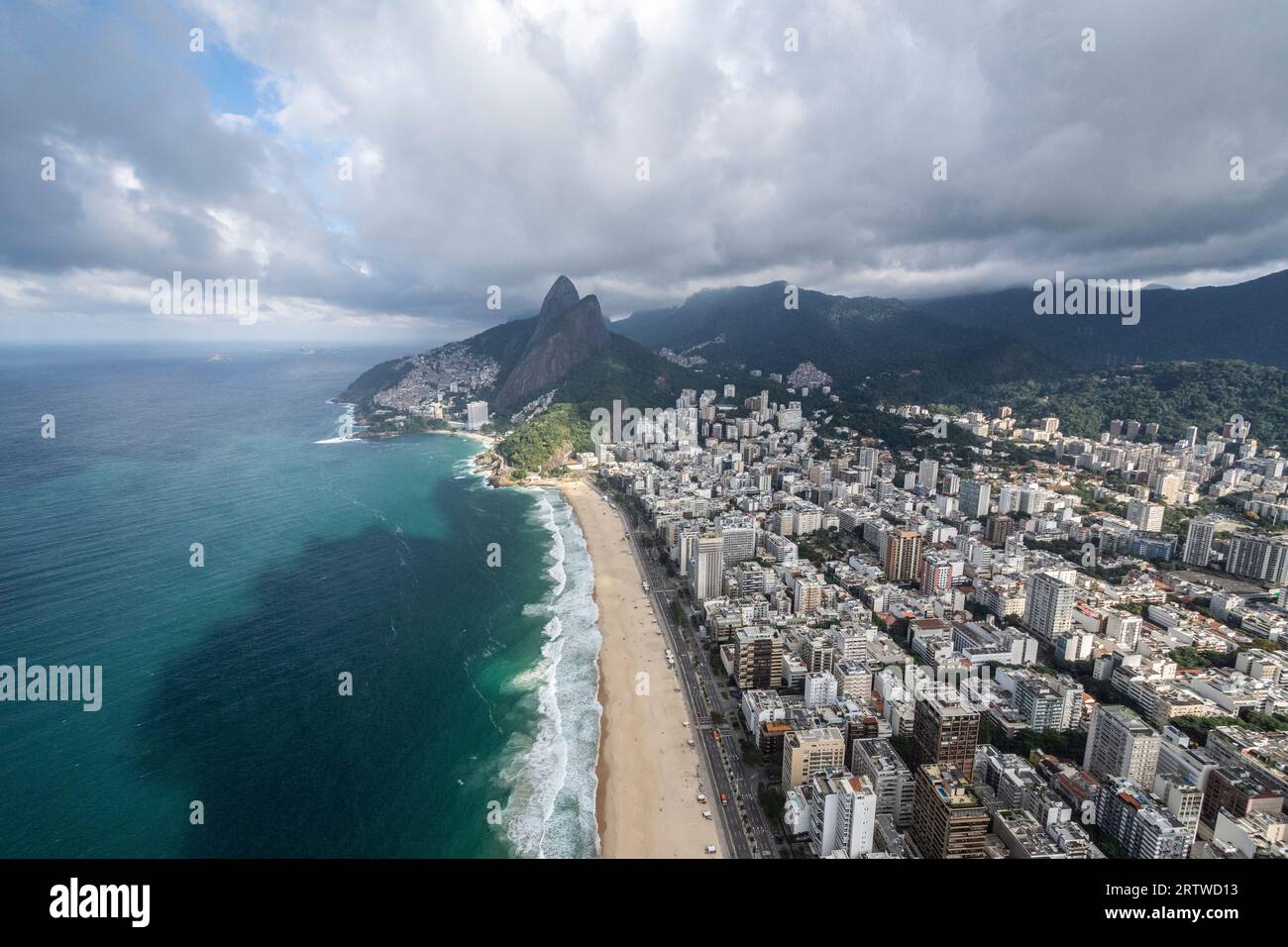 Beautiful aerial view to ocean beach and city buildings in Rio Stock ...