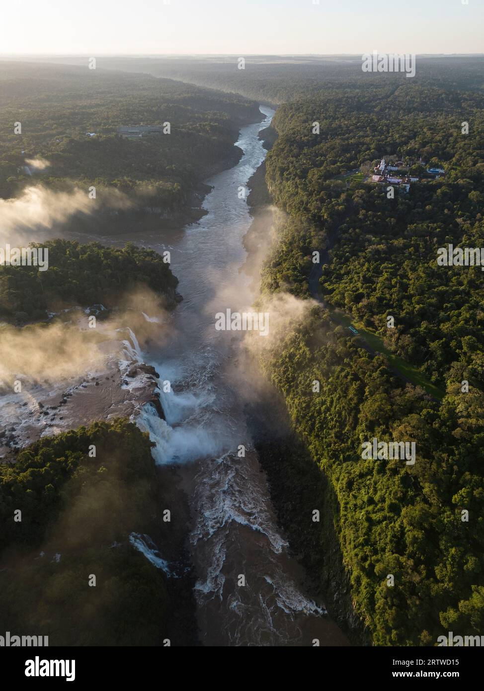 Beautiful aerial view to huge set of waterfalls and atlantic forest ...
