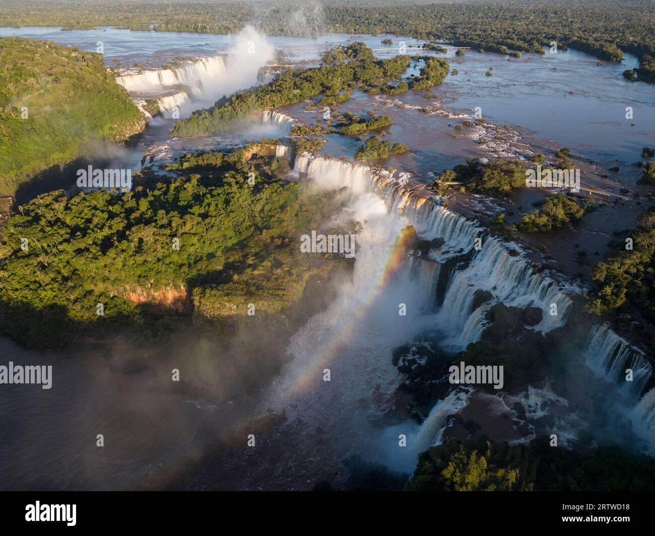 Beautiful aerial view to huge set of waterfalls and atlantic forest ...