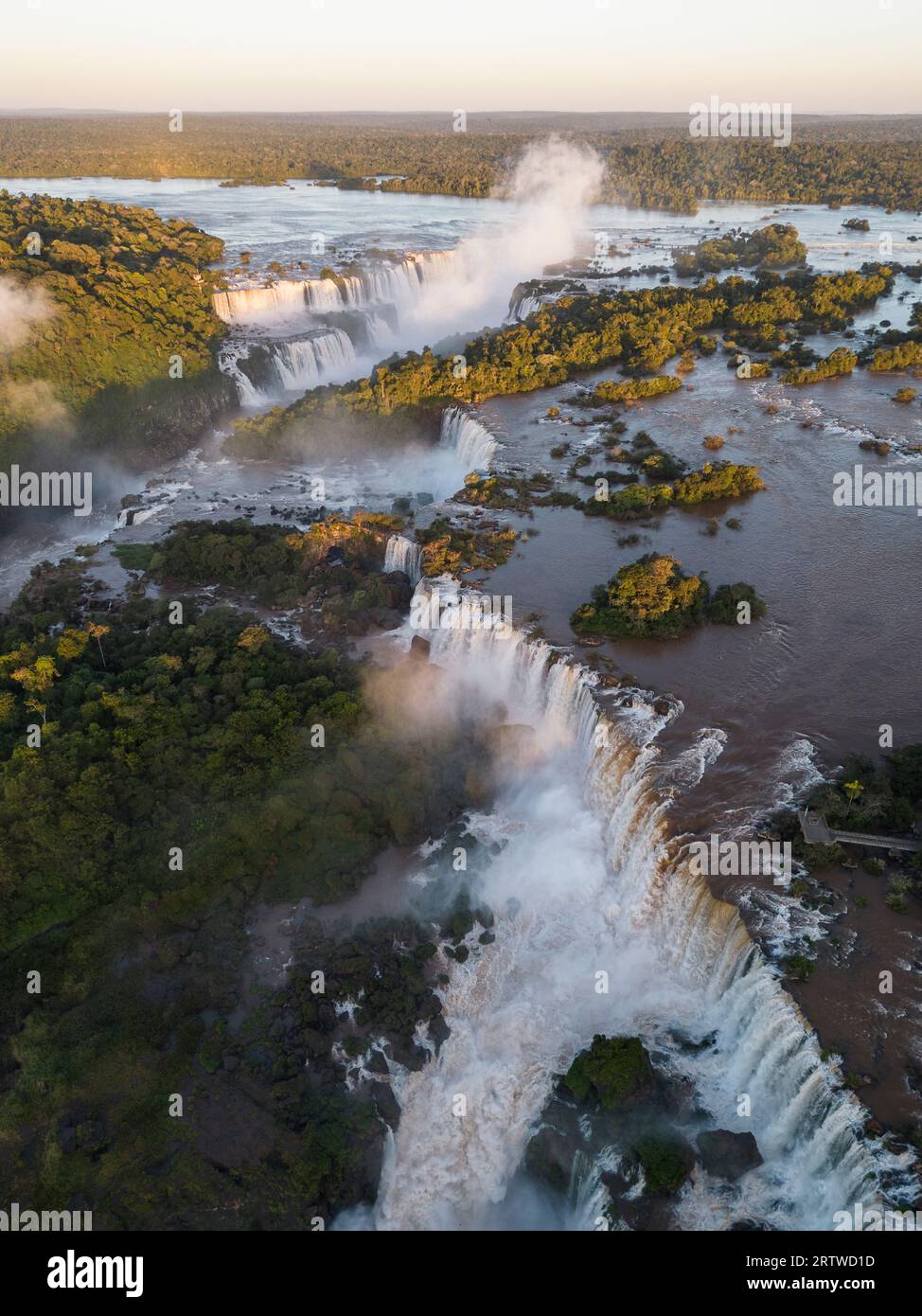 Beautiful aerial view to huge set of waterfalls and atlantic forest ...
