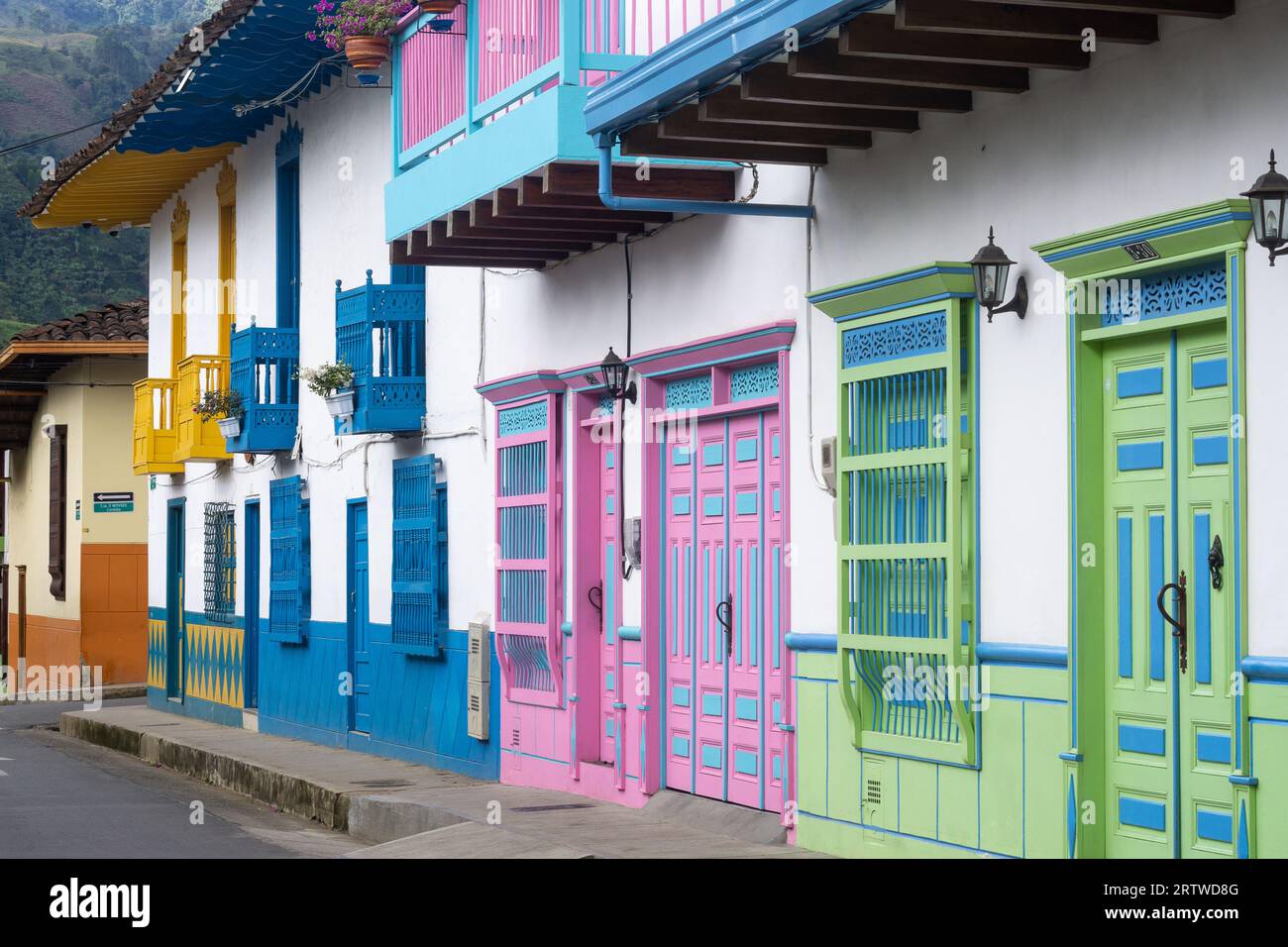 Colourful buildings in the village of Jardin, Antioquia, Colombia Stock ...