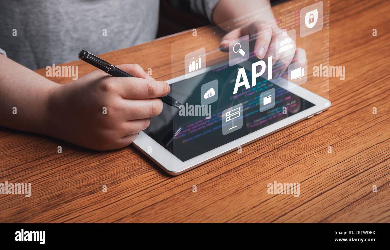 Woman Using Digital Tablet With Api Application Programming Interface Function And Procedure
