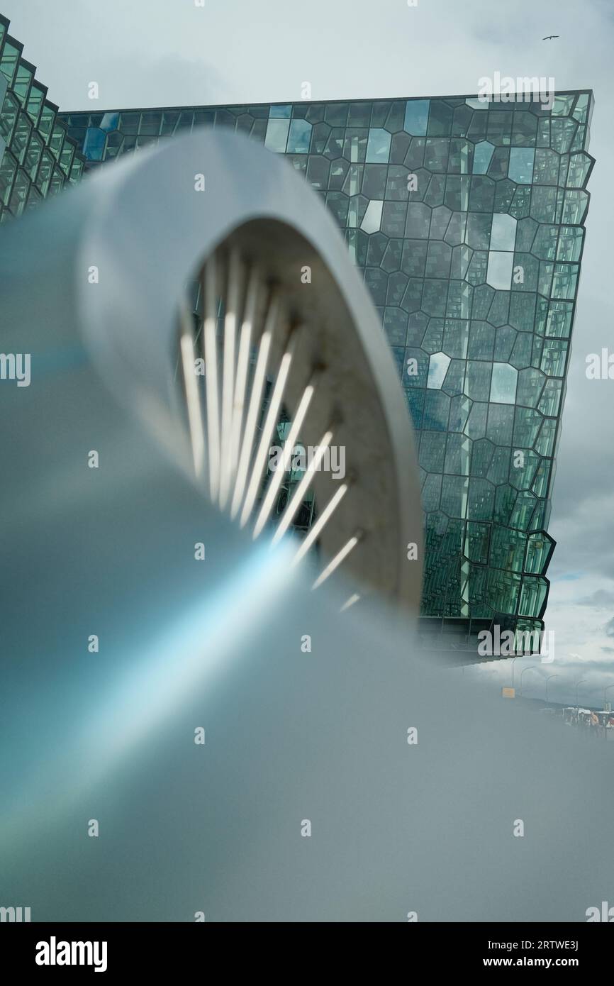 Glass building and abstract sculpture Stock Photo - Alamy
