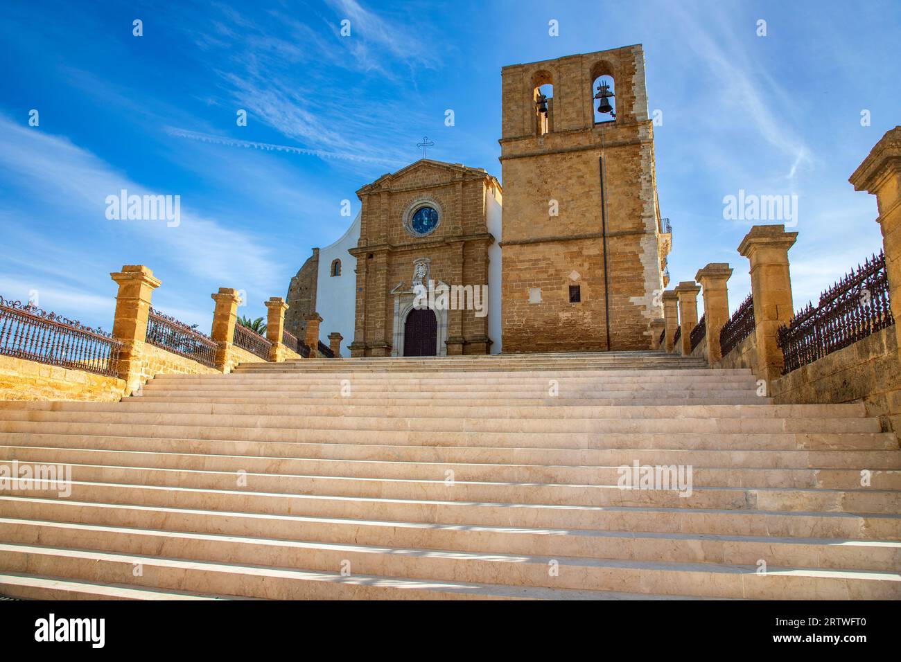 Staircase and facade of the Cathedral of Saint Gerlandof in Agrigento ...