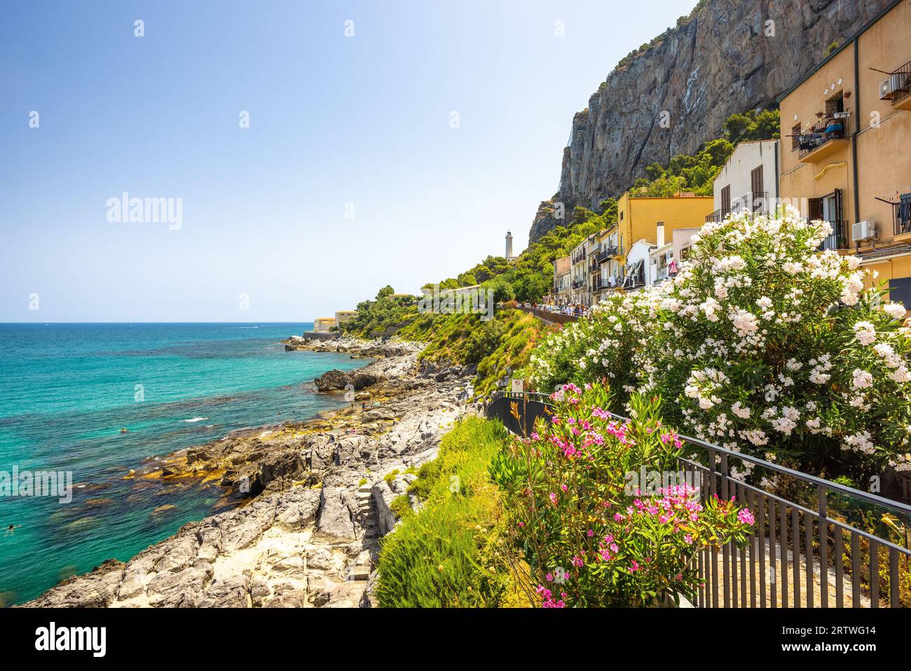 The seashore in Cefalu town, an attractive destination in Sicily, Italy ...