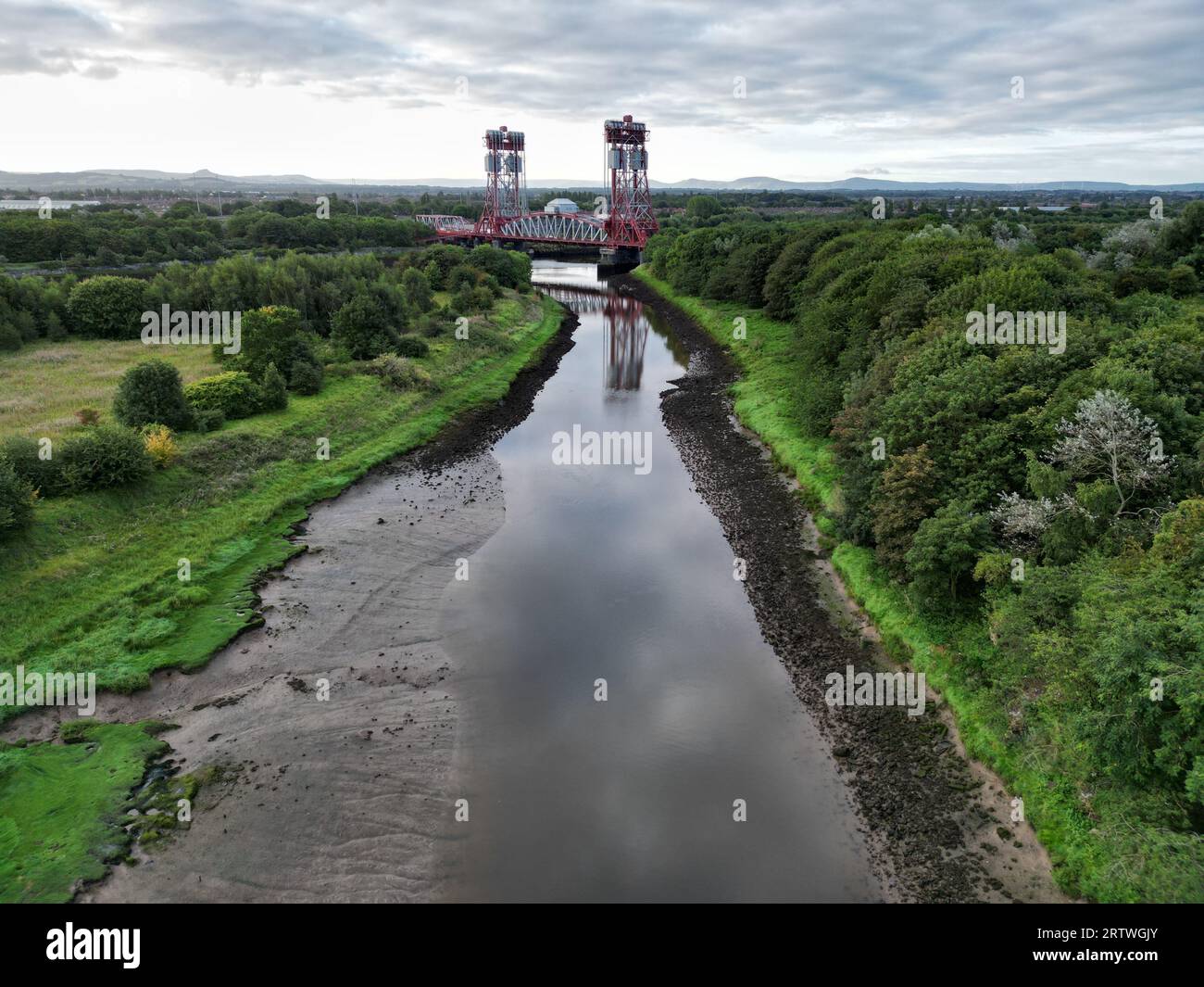 An aerial view of Newport bridge on a river in a green landscape of ...
