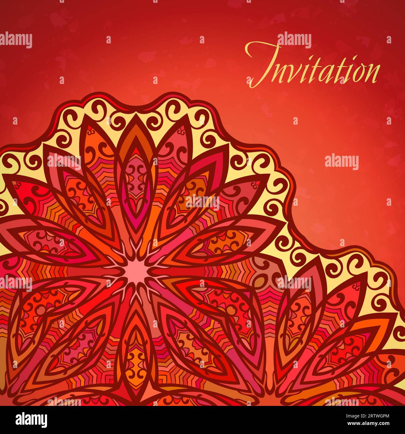 Colored Half mandala on red background, Template for design, Invitation ...