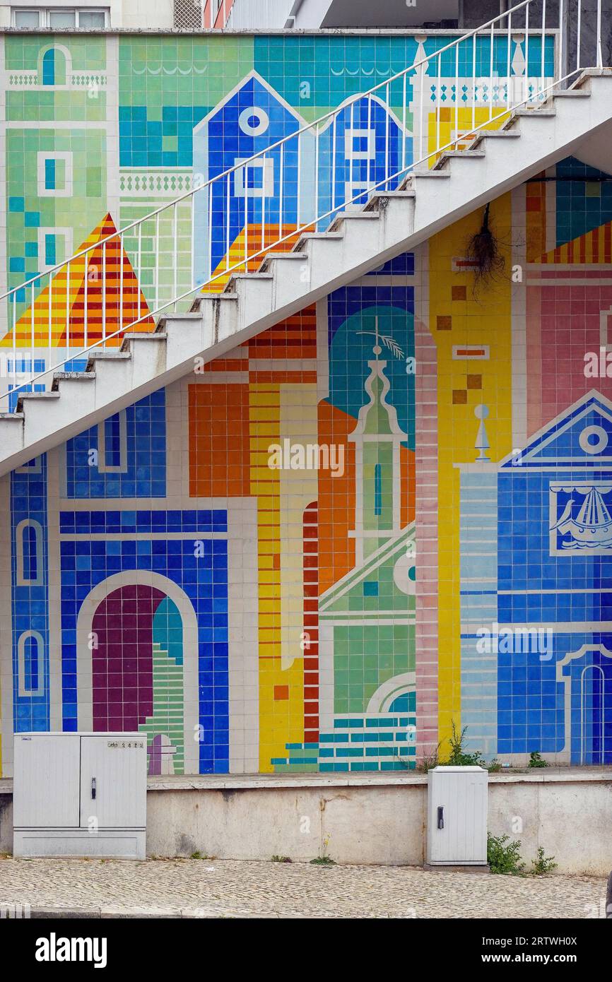 Portugal, Lisbon, The Azulejo Route includes a series of large ...