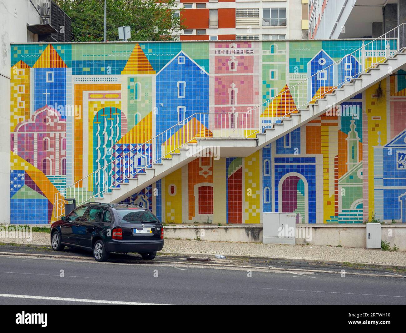Portugal, Lisbon, The Azulejo Route includes a series of large ...
