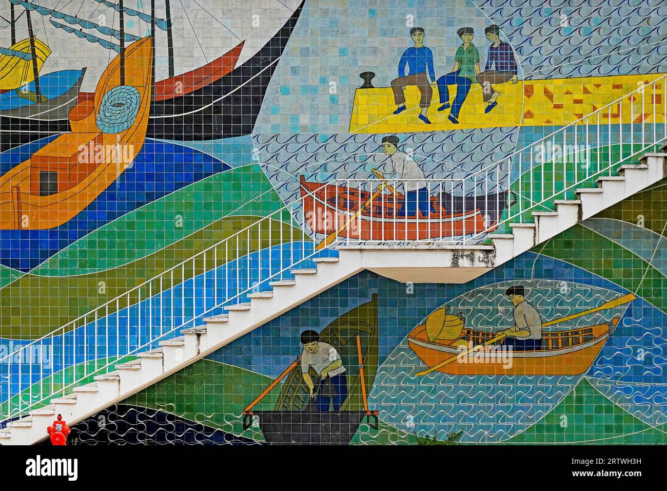 Portugal, Lisbon, The Azulejo Route includes a series of large ...