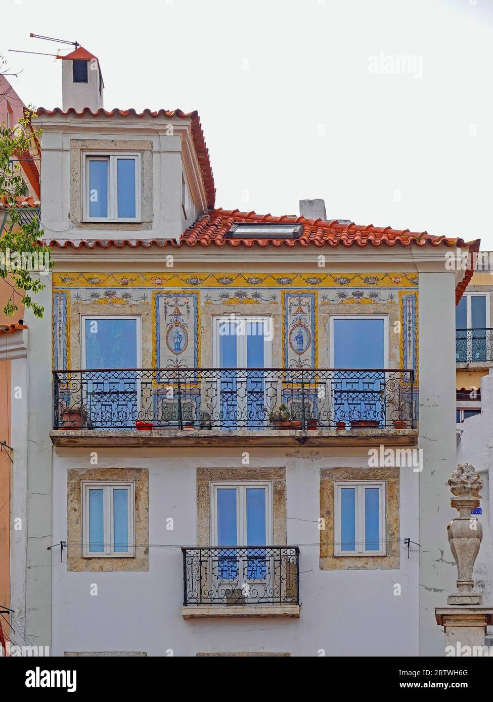 Portugal, Lisbon: colorful tile facade in the Alfama neighborough ...