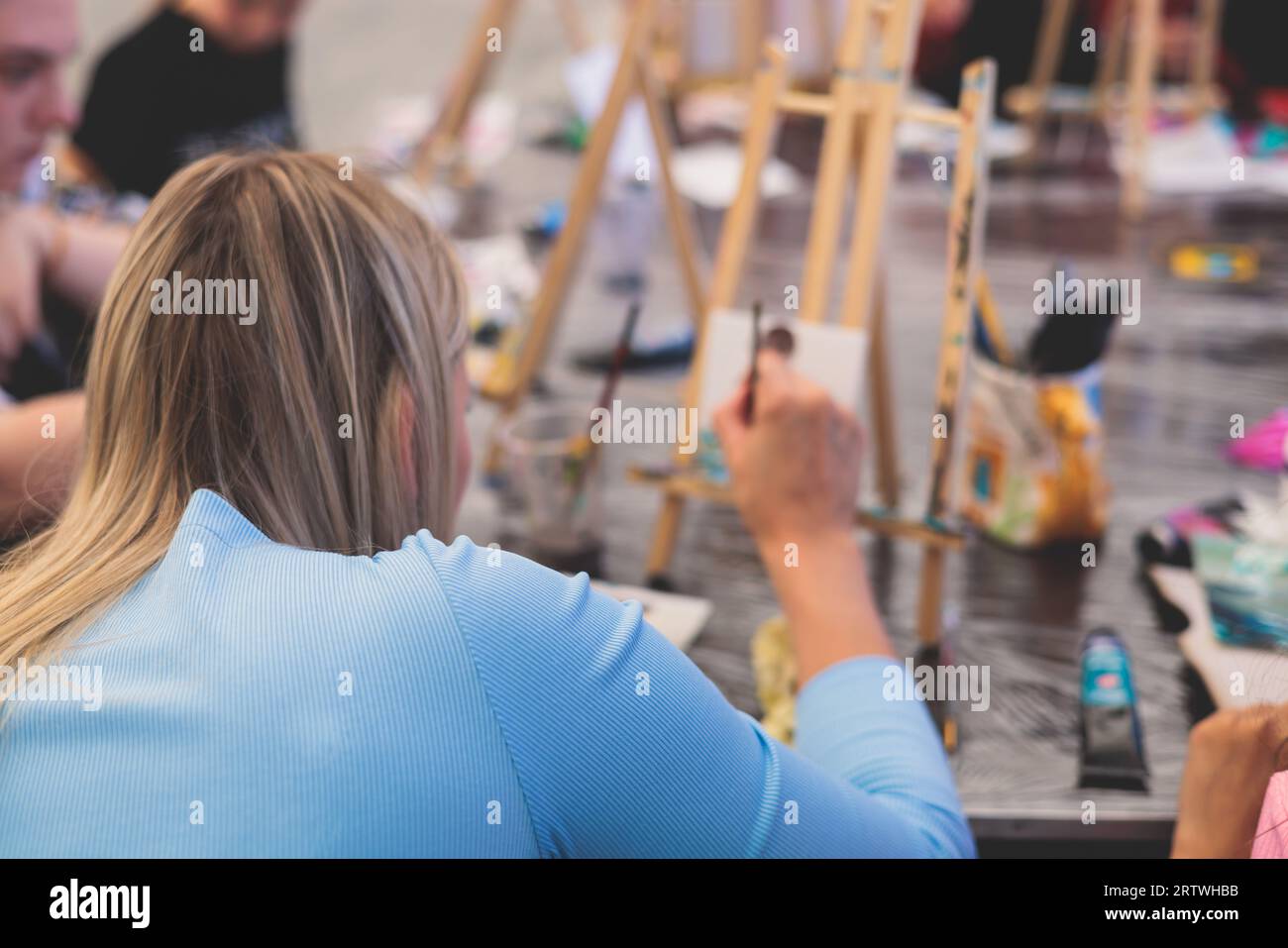 Process of drawing, group class of talented students with painting ...