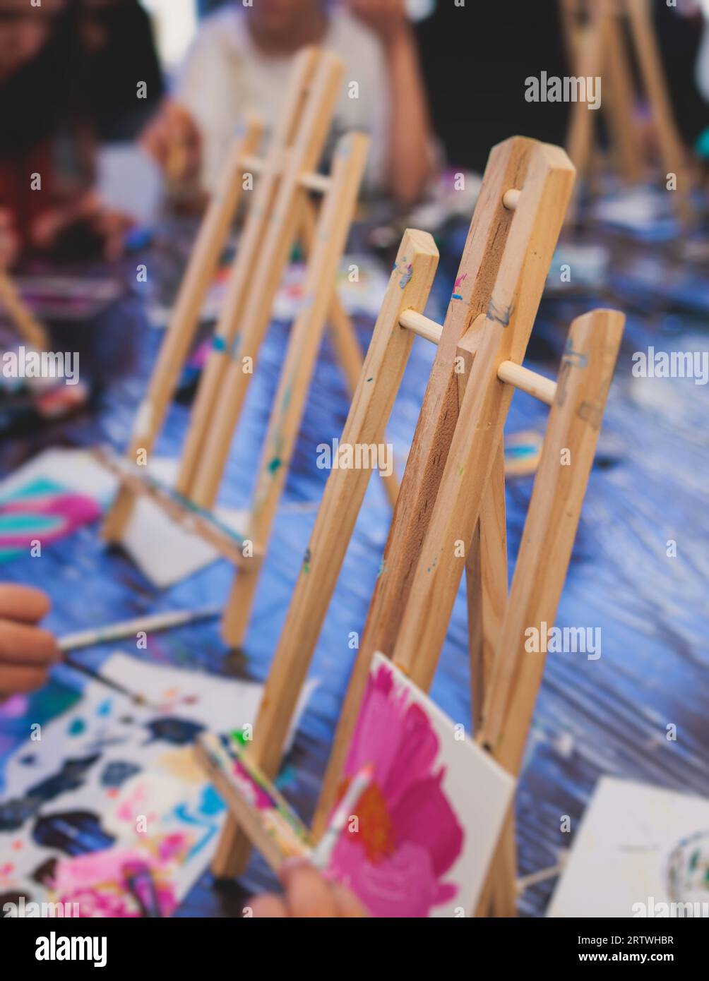 Process of drawing, group class of talented students with painting ...