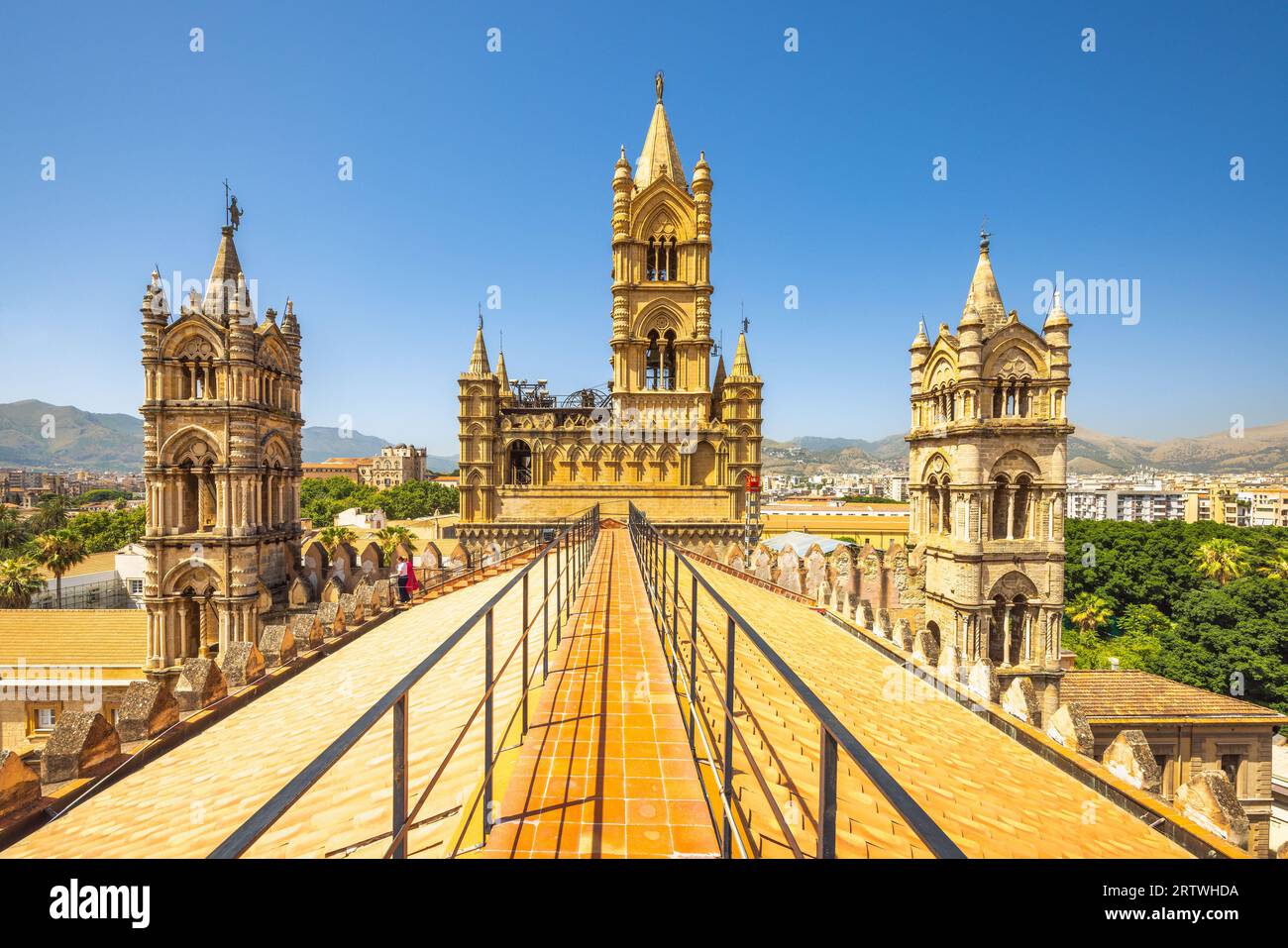 Palermo Cathedral, view of towers from roof of cathedral, a major ...