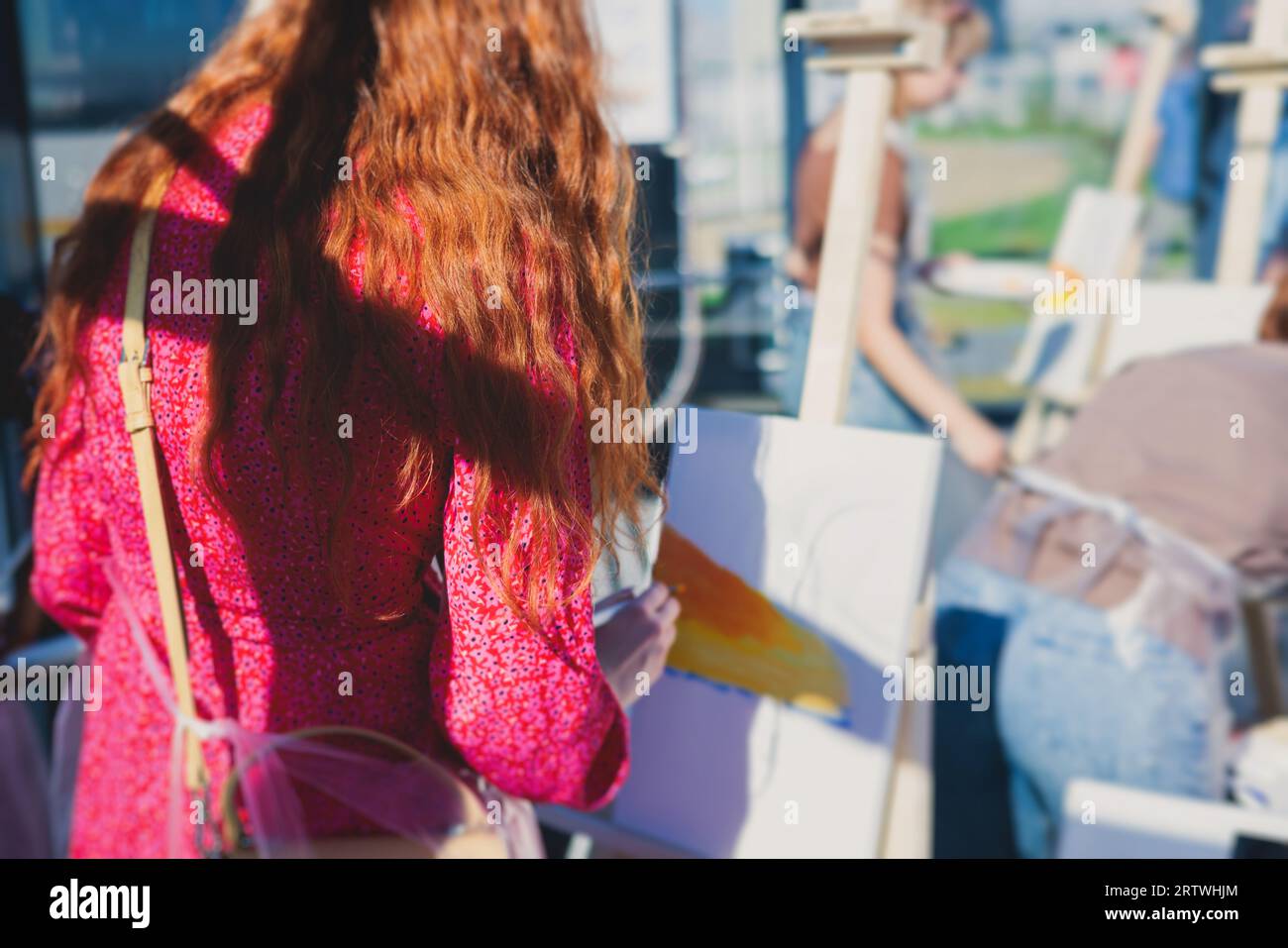 Process of drawing, group class of talented students with painting ...