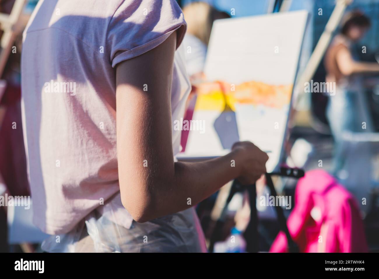 Process of drawing, group class of talented students with painting ...