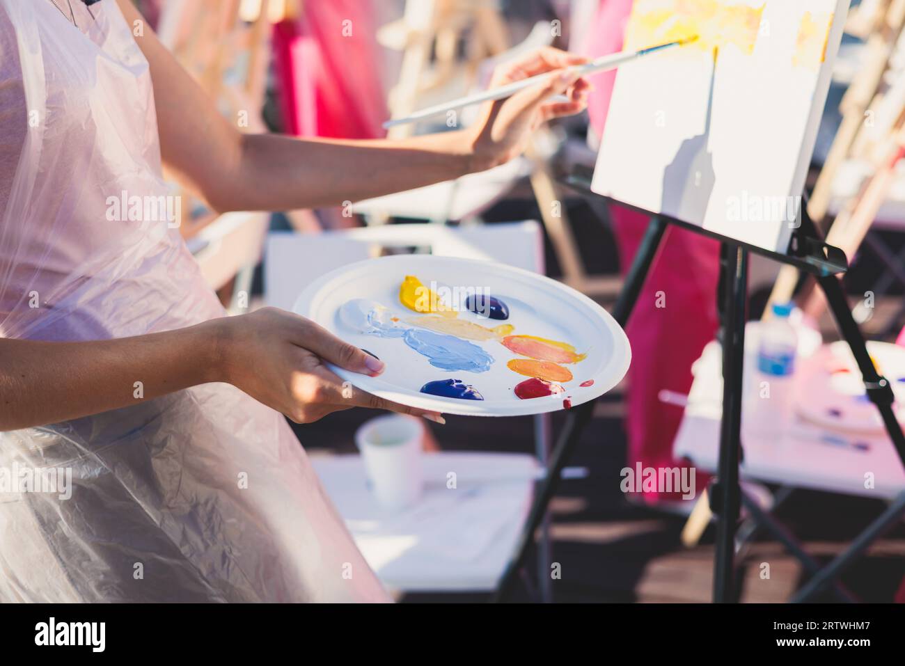 Process of drawing, group class of talented students with painting ...