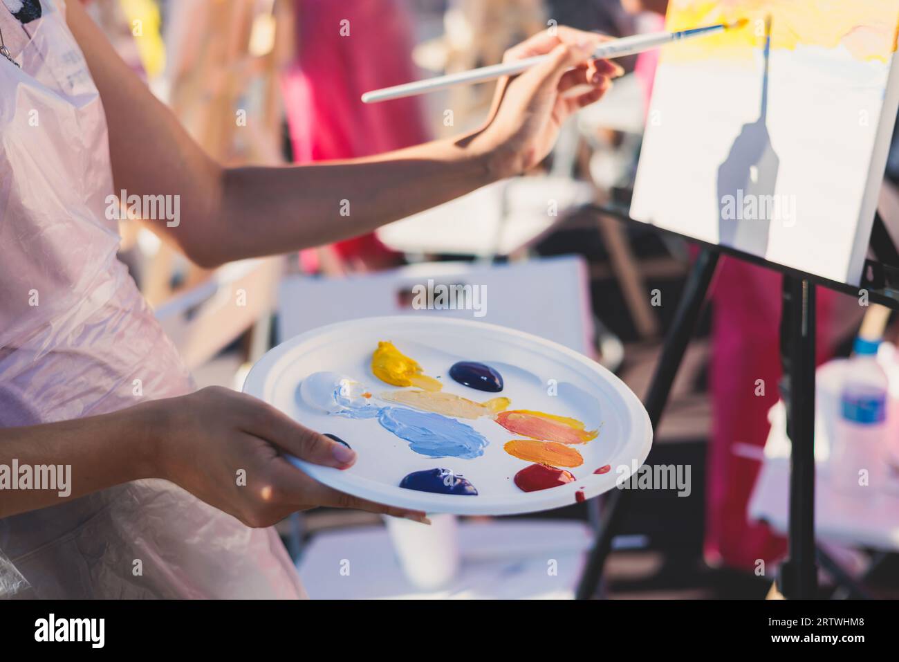 Process of drawing, group class of talented students with painting ...