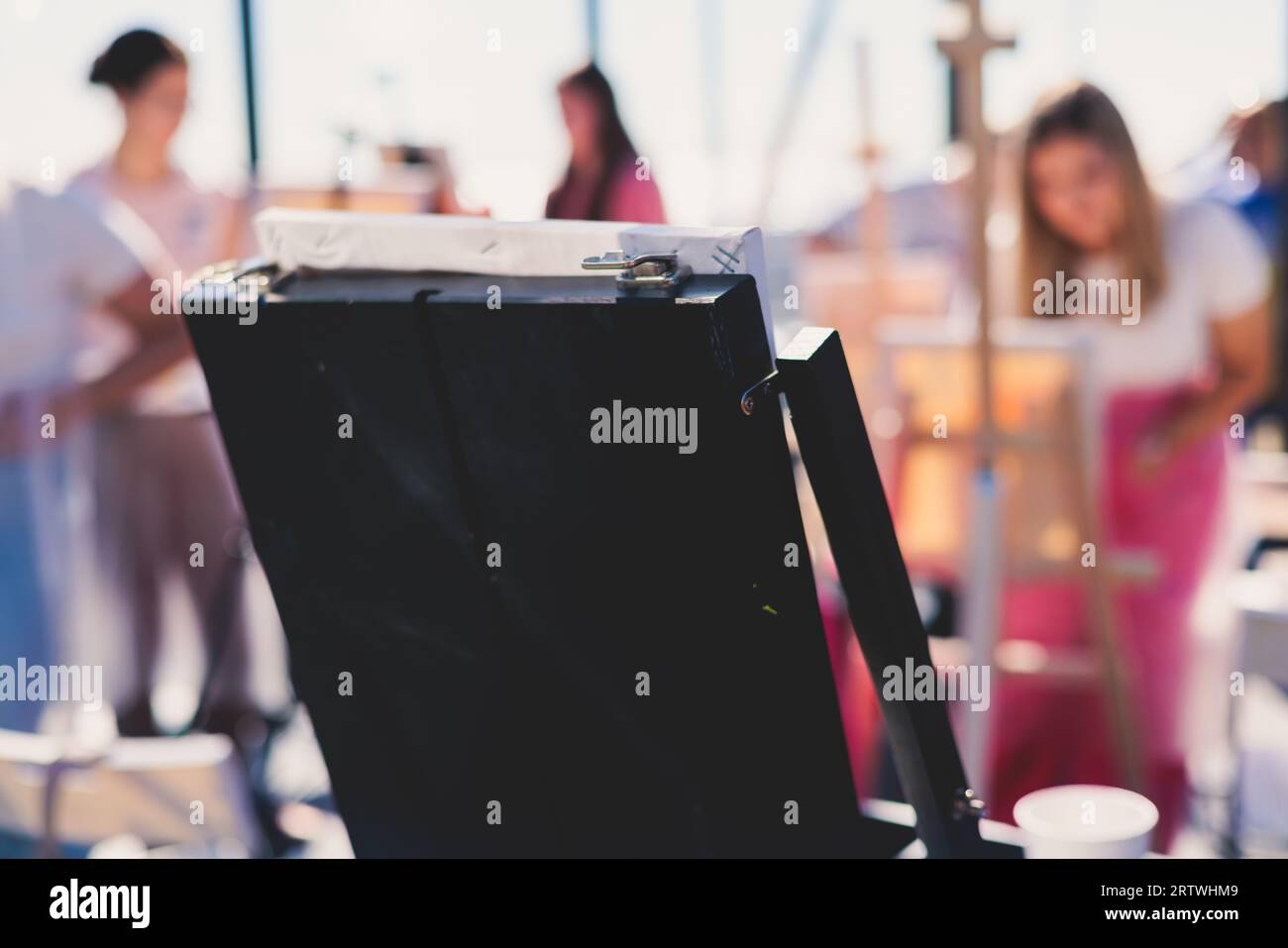 Process of drawing, group class of talented students with painting ...