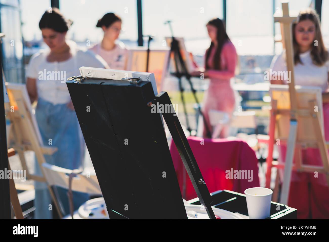 Process of drawing, group class of talented students with painting ...