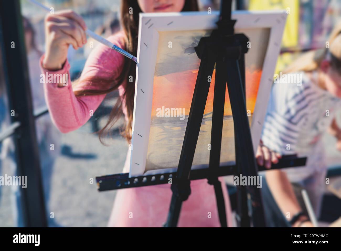 Process of drawing, group class of talented students with painting ...