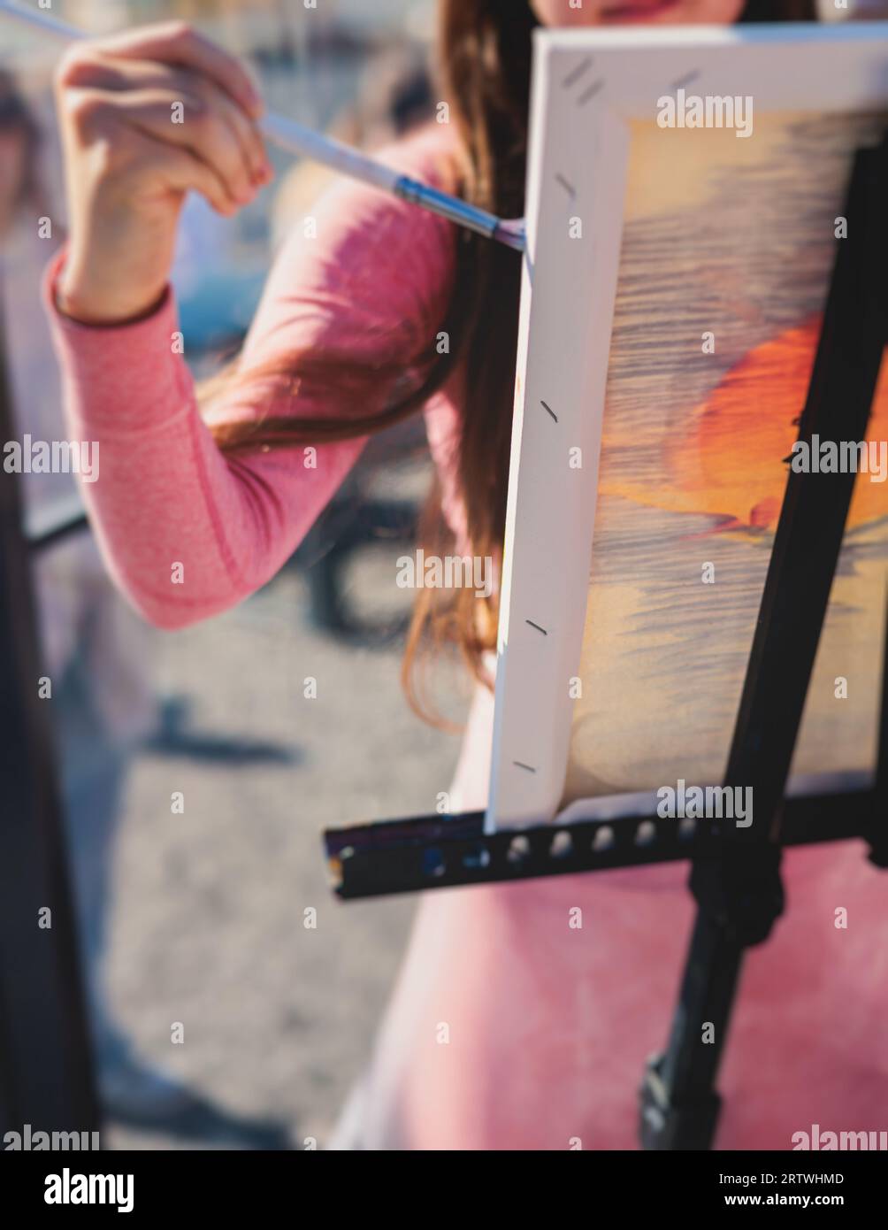 Process of drawing, group class of talented students with painting ...